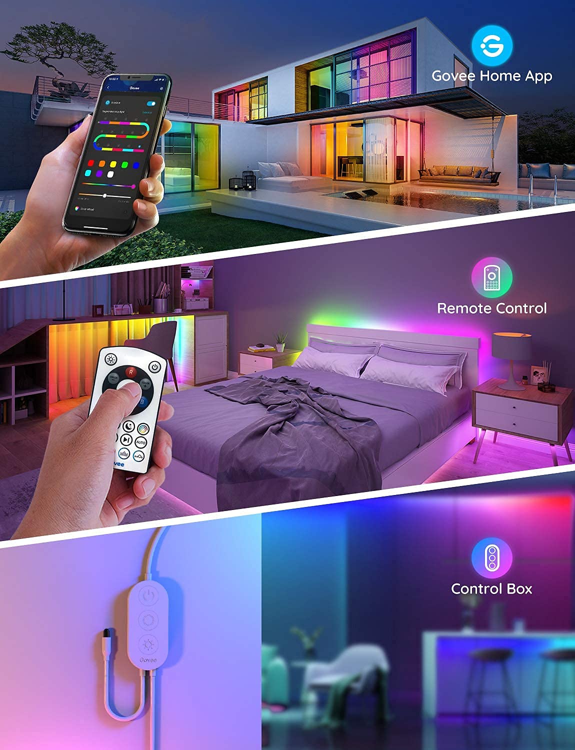 Govee 16.4ft RGBIC LED Strip Lights, Segmented Control, App Control, Remote and Control Box, Enhanced Music Mode, Scene Modes, LED Light Stip for Parties, Room, Kitchen, Holiday, Home Decor