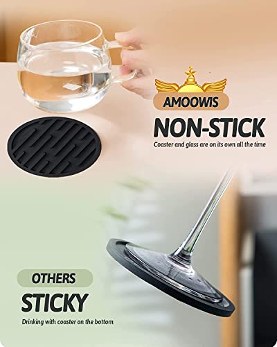 Silicone Coasters Set Drink Coaster - Desk Coaster with Coaster Holder,Black Coasters for Desk,Fits Most Size of Drinking Glasses and Cup,Anti-Slip,Non-Stick,Easy to Clean