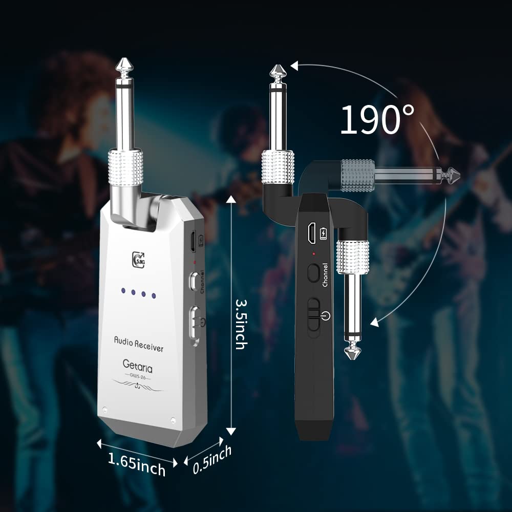 Getaria 5.8GHz Wireless Guitar System Wireless Guitar Transmitter Receiver Set 4 Channels for Electric Guitar Bass