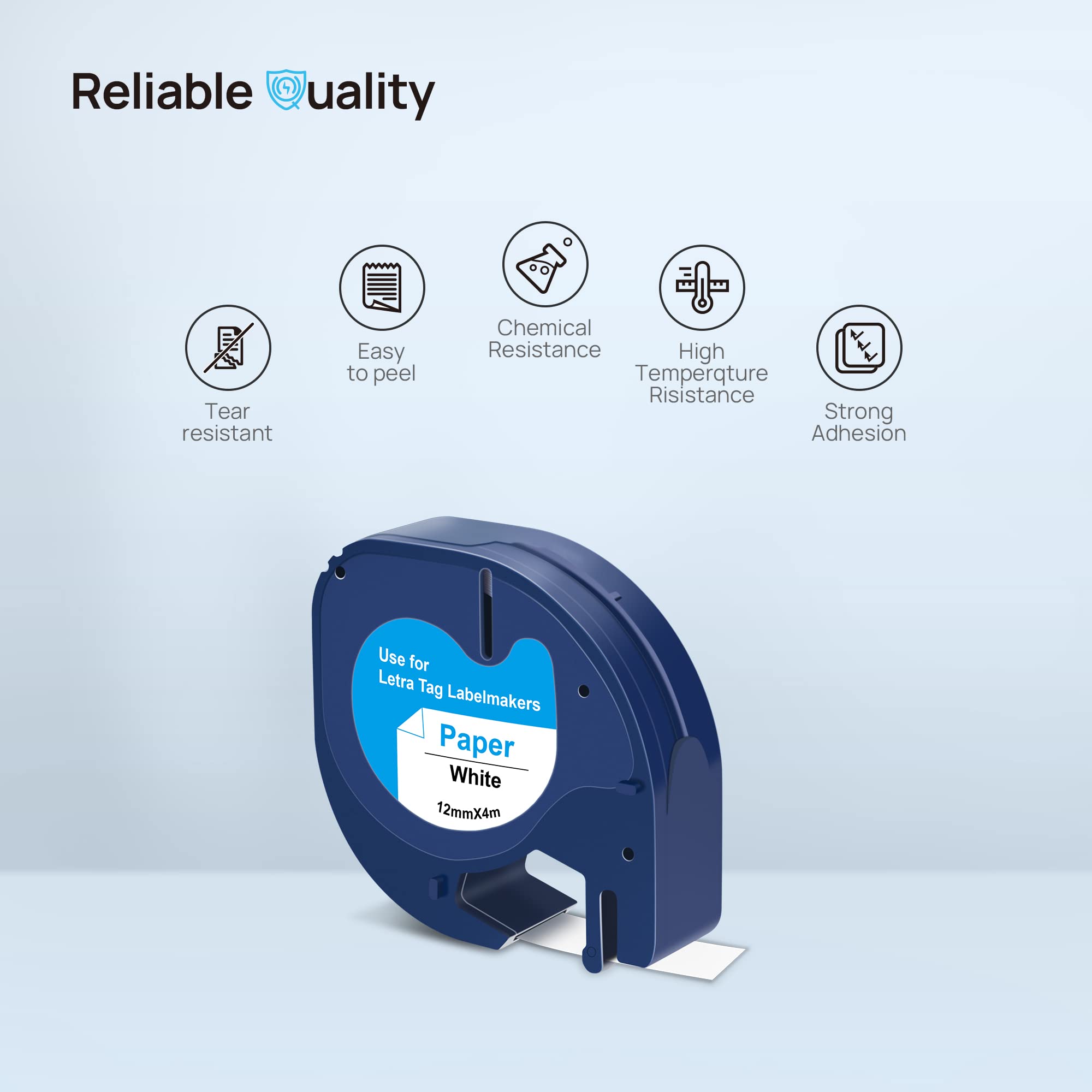 HALLOLUX Compatible Label Tape Replacement for Dymo Letratag Labeling Refills 91330 (S0721660) to use with Label Maker LT-100T LT-100H LT-110T, Black on White, 0.47 Inch (12mm) x 13 Feet (4m), 6-Pack