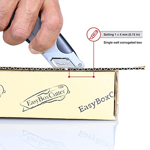 Modern Box Cutter, auto retract, blade vanishing technology, extra tape cutter at back, dual side edge guide, 1 blade depth setting, 2 blades and holster - Grey/Black Color 4500