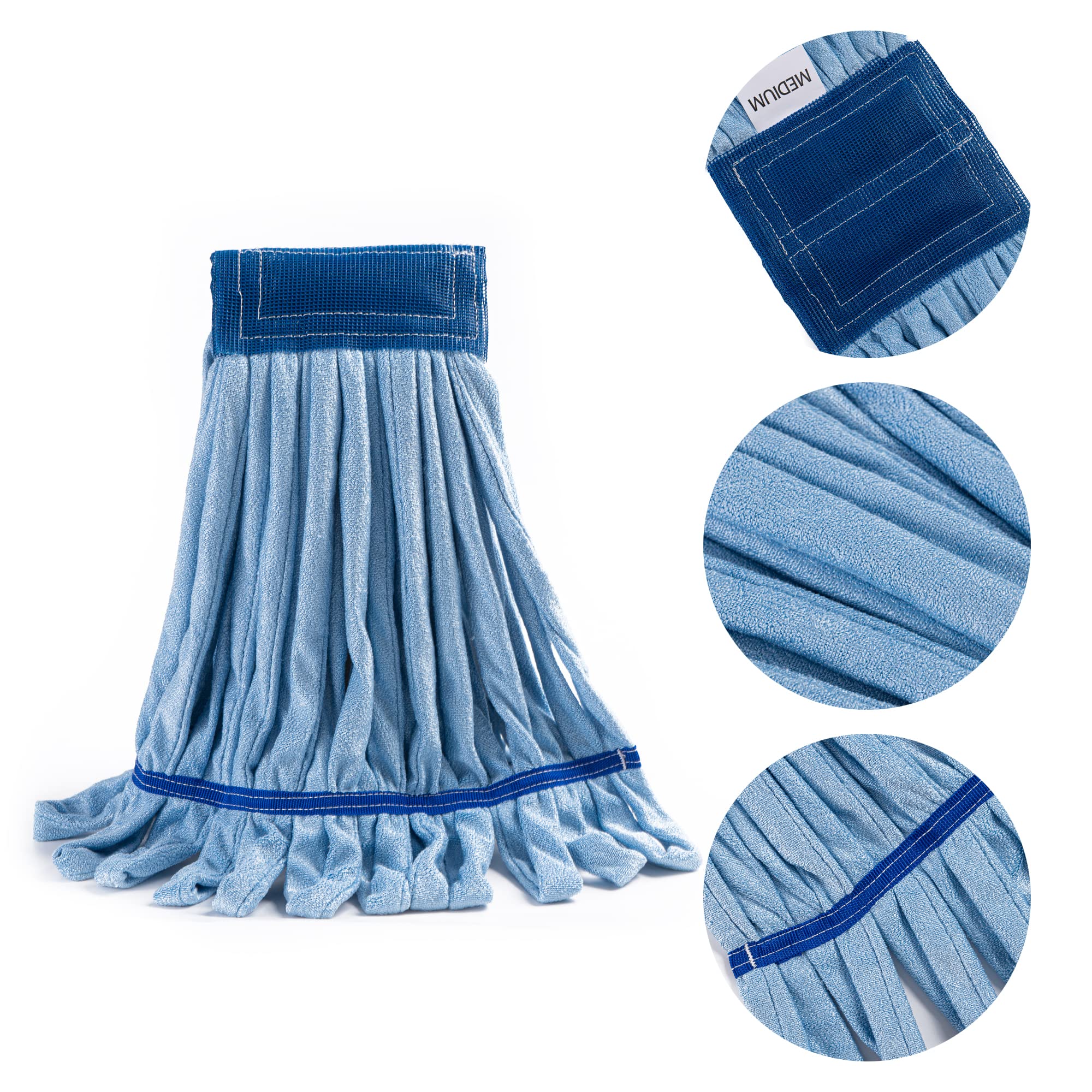 Matthew Cleaning Microfiber Tube Mop(Meduim,Blue,3Pack)Heavy Duty Mop Head Replacement,excellent absorbency,Premium launderability,Reusable,Loop end for Home,Commercial&Industrial Use-Incl.2Pcs Cloths