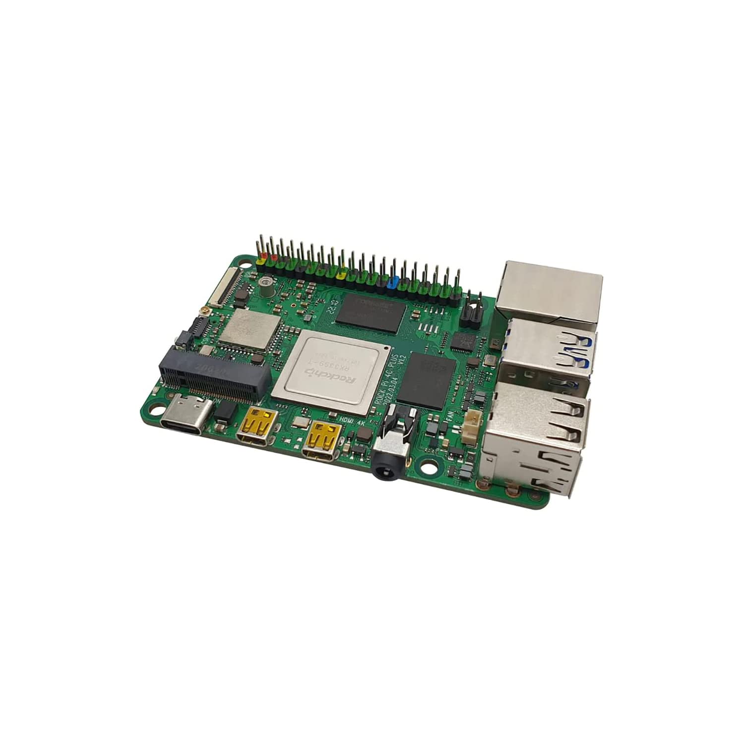 Rock PI 4 Model C Plus Single Board Computer Based on Rockchip RK3399T Soc with 64-bit Hexa-core LPDDR4 3200Mb/s 4GB RAM Mali T860MP4 GPU Support M.2 NVME SSD WiFi BT Micro SD Card