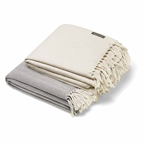 Vera Wang - Throw Blanket, Luxury Cotton Bedding, Lightweight Home Decor for All Seasons (Twill Fringe Charcoal Grey, Throw) 50" x 60"