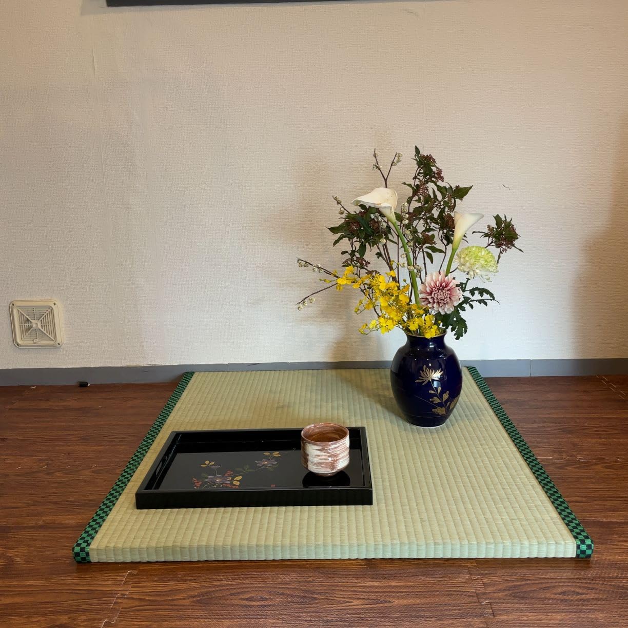 和楽美 Warabi Tatami mat for Living Room, Mattress, Rug,Portable Mattress,Japanese Bed, Rush Igusa Made in Japan 33.5in×33.5in (Asanoha)