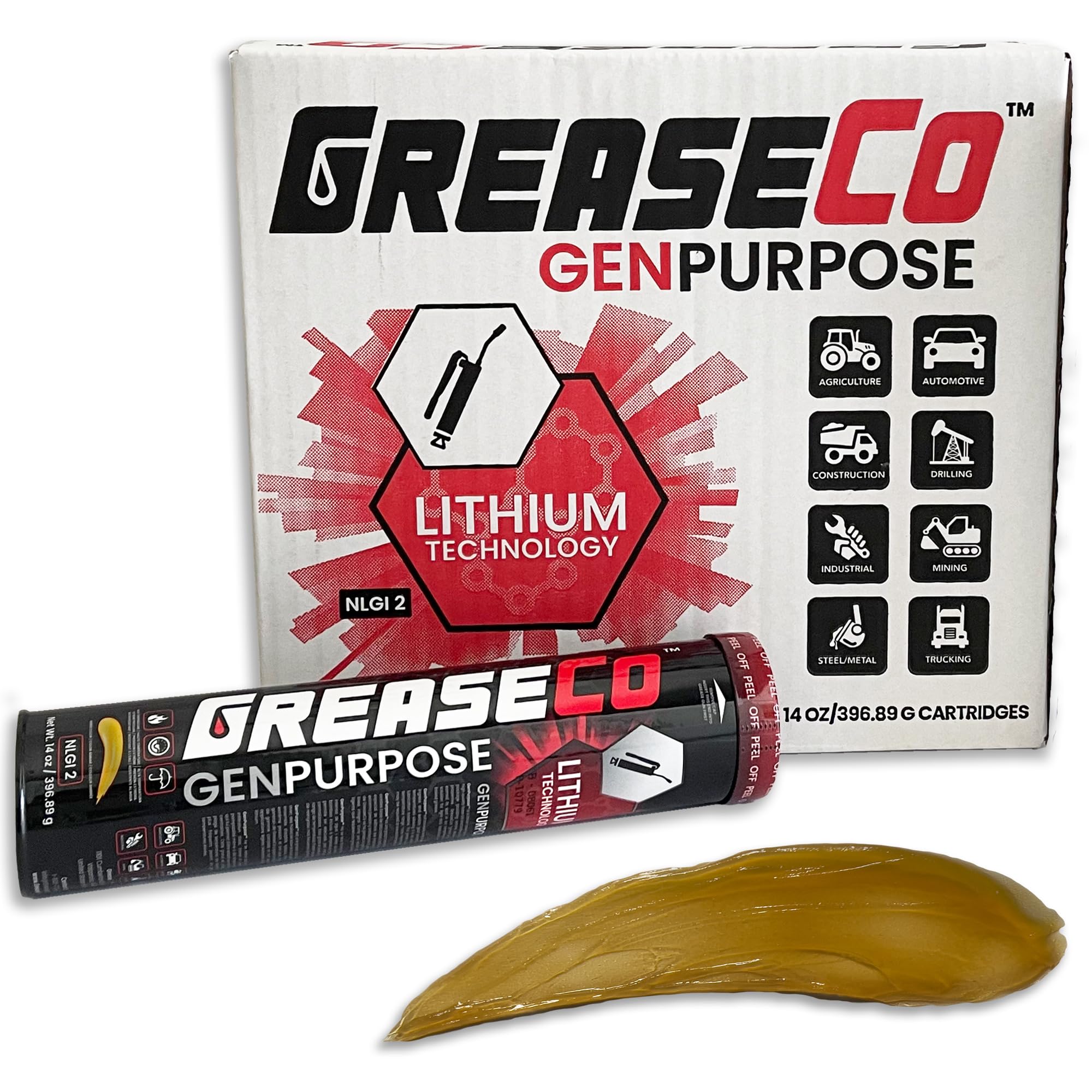 General Purpose Lithium Grease Tube | Grease Cartridge for Grease Gun | Tractor | Automotive | Ball Joint | Mower | High Temp | Door Tracks | Amber | Case of Grease 10 Tubes | NLGI 2 | GenPurpose