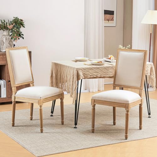Furniliving French Country Dining Chairs Set of 2, Upholstered Dining Room Chairs with Back Farmhouse Kitchen Chairs for Living Room, Kitchen, Restaurant (Beige-Square)