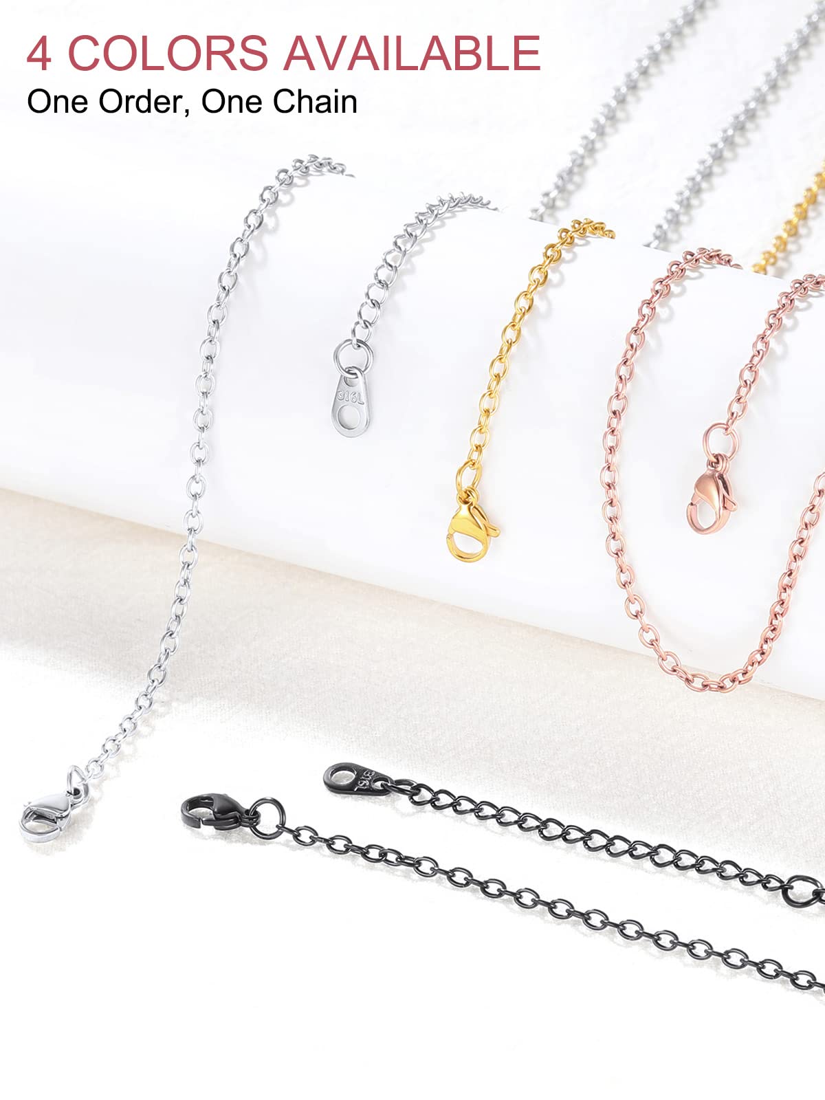 FOCALOOK Black Necklace Chain for Women 2mm 18 Inch Stainless Steel Rolo Cable Chain