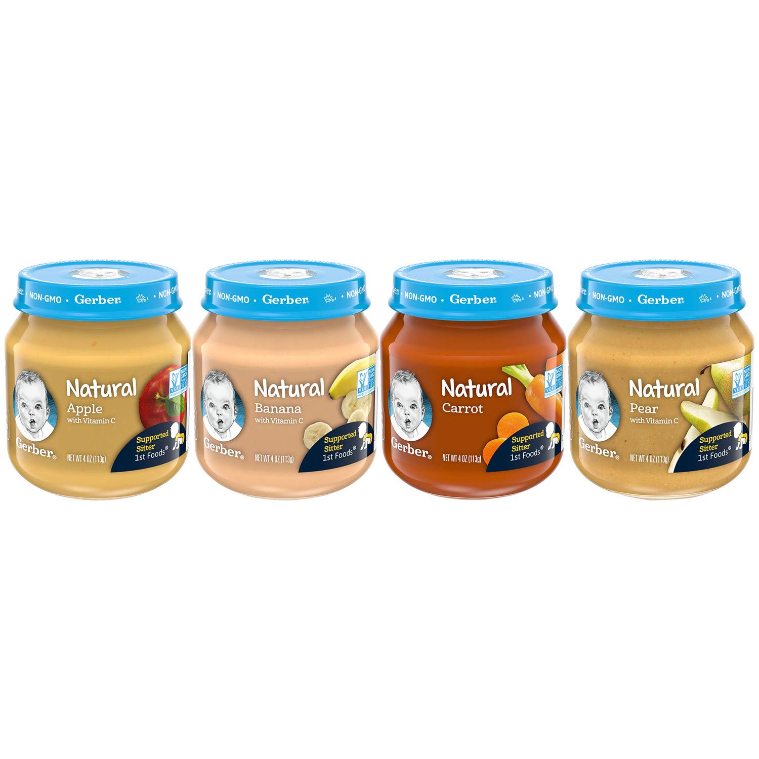Gerber 1st Foods Natural Jars Variety Pack, 3 Apple, 3 Banana, 3 Carrot, 3 Pear, 12 CT