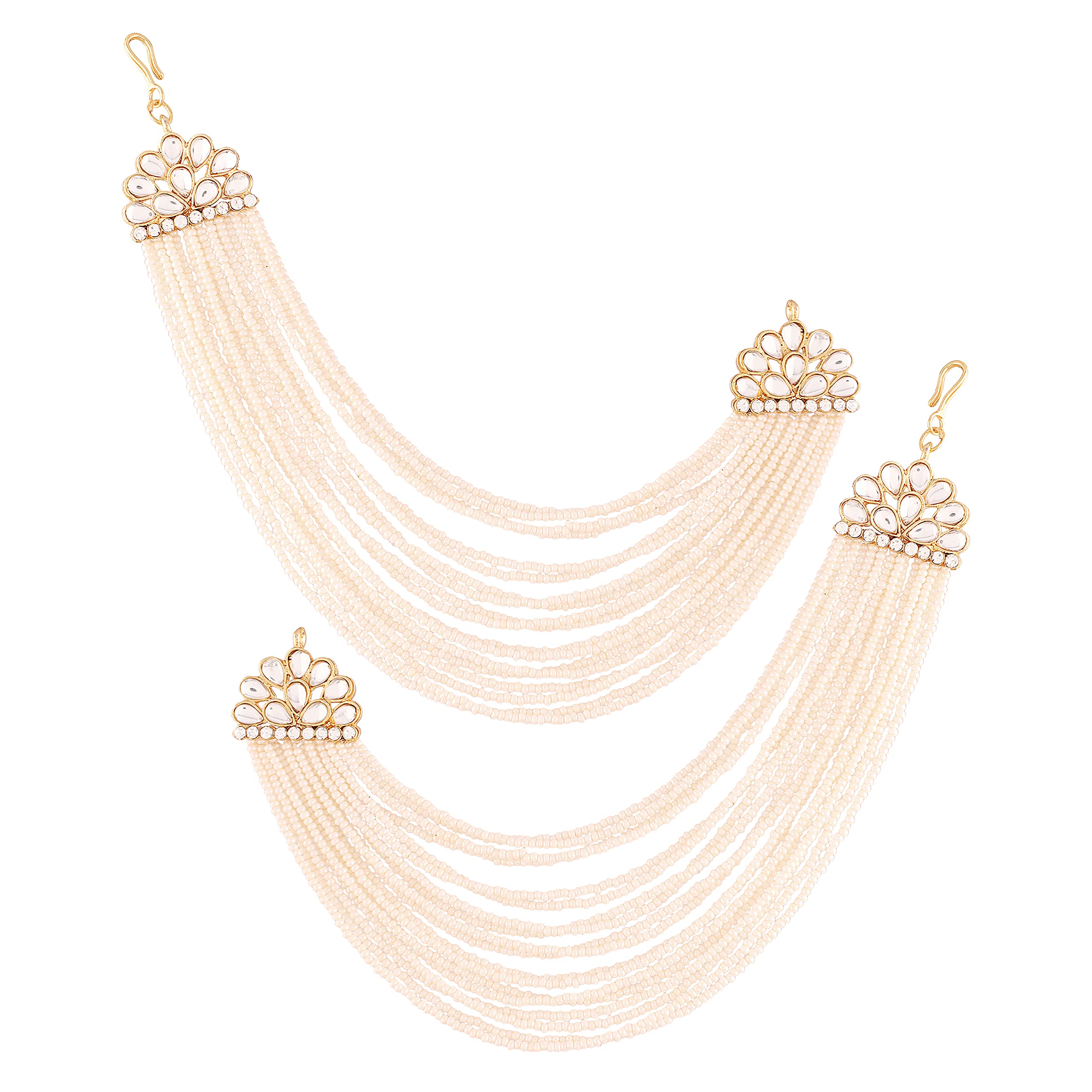 I Jewels Gold Plated Indian Wedding Bollywood Multi Strand Ear Chain With Pearl For Women (E2882W)