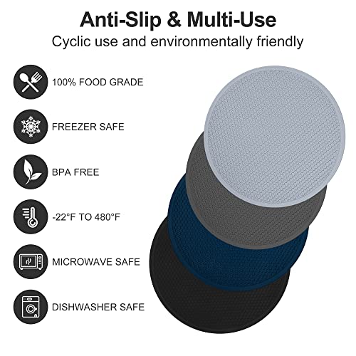Silicone Trivet Mat Set of 2-Hot Pot Holder-Extra Large Round Trivets for Hot Pots and Pans, Diameter 11.81 Inches Microwave Use Mat, Multifunction Mat, Durable Pot Coaster Kitchen Mats Dark Gray