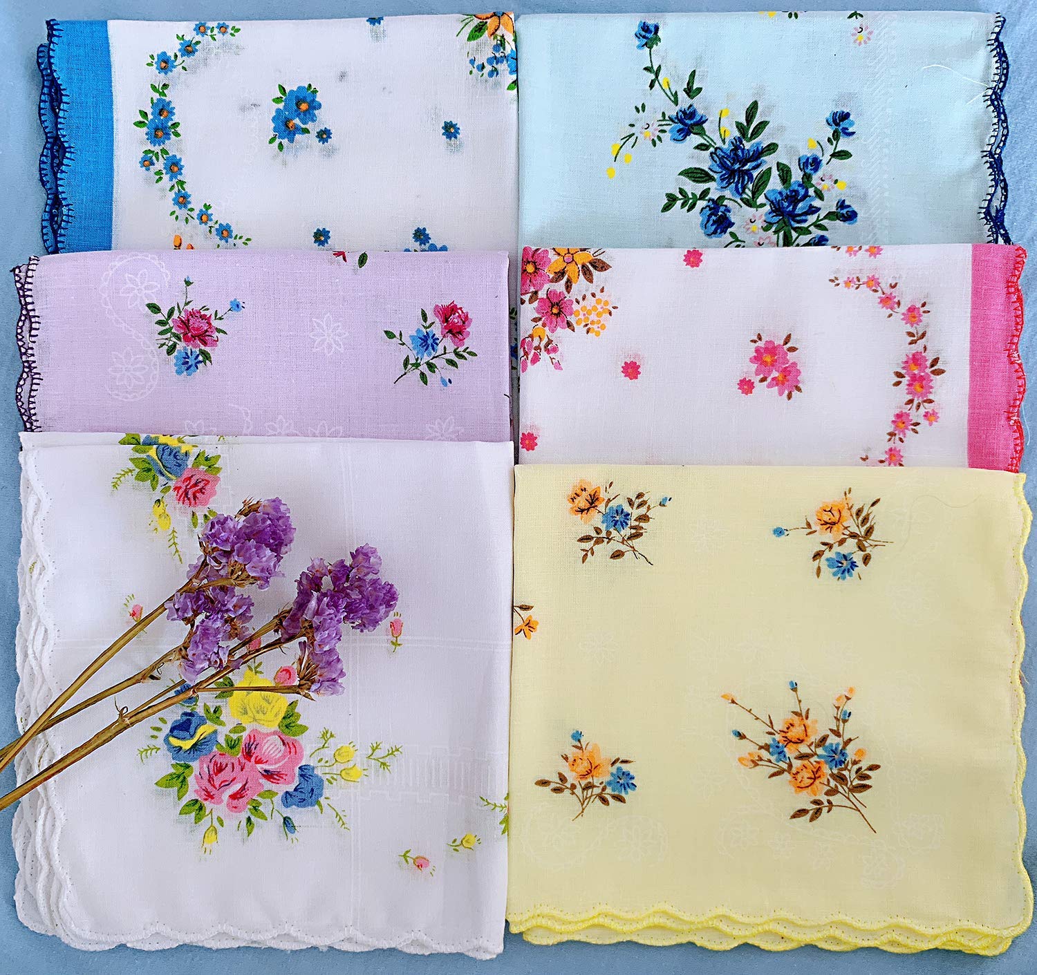 Forlisea 10 Pieces Womens Beautiful Cotton Floral Handkerchief Wendding Party Fabric Hanky