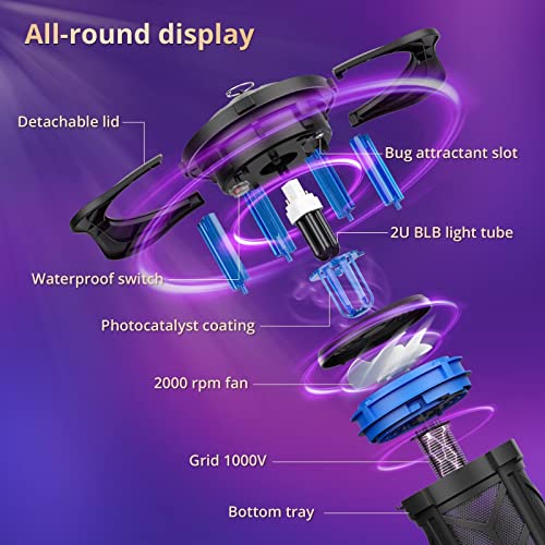POWIFY Mosquito Trap Outdoor, Bug Zapper with Fluorescent UV Light, Mosquito Zapper with Suction Fan and 1000V Grid Combination, Fly Trap Mosquito Killer for Gnat, Moth, Flying Insect (Without Stand)