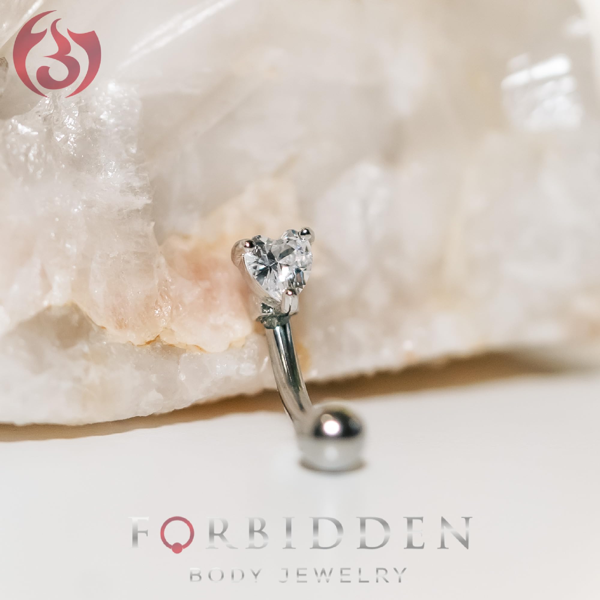 Forbidden Body Jewelry 16g 8mm Surgical Steel 3mm Red CZ Heart Top Barbell for Daith, Eyebrow and Rook Piercing