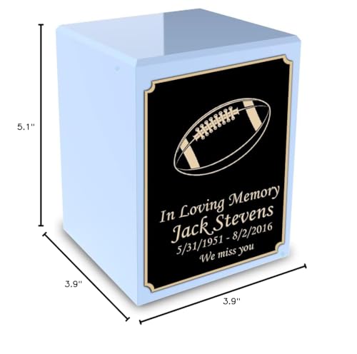GetUrns Custom Engraved Heritage Small Light Blue Cremation Urn Memorial Box for Ashes (Football)