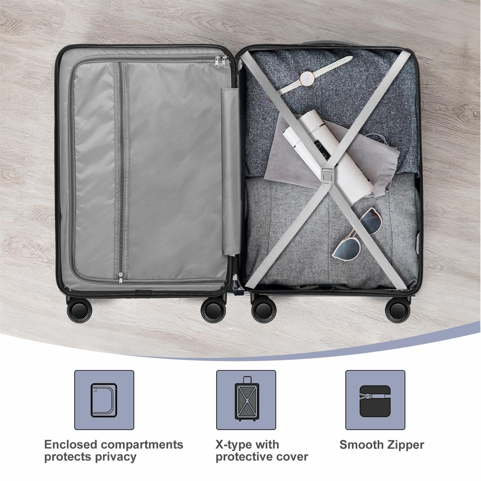 FOCHIER F Luggage Sets 3 Piece, Hard Shell Luggage Sets Clearance, Lightweight PP Material Travel Suitcase Sets With Spinner Wheels & TSA Lock for Men Women, 20''/24''/28''
