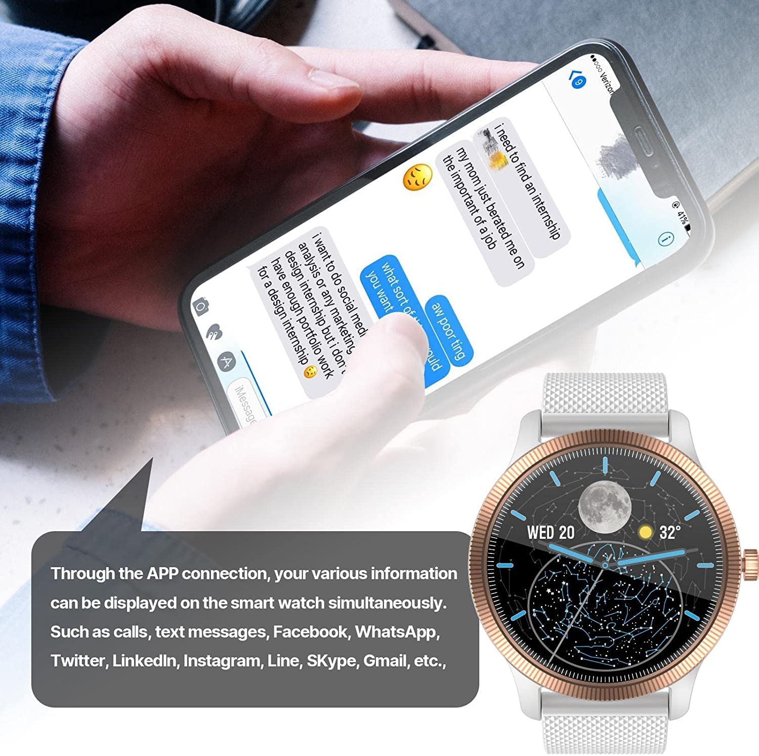 Women Smart Watch Man Heart Rate Blood Pressure,Step Counting,Information Call Reminder Health Monitor,White