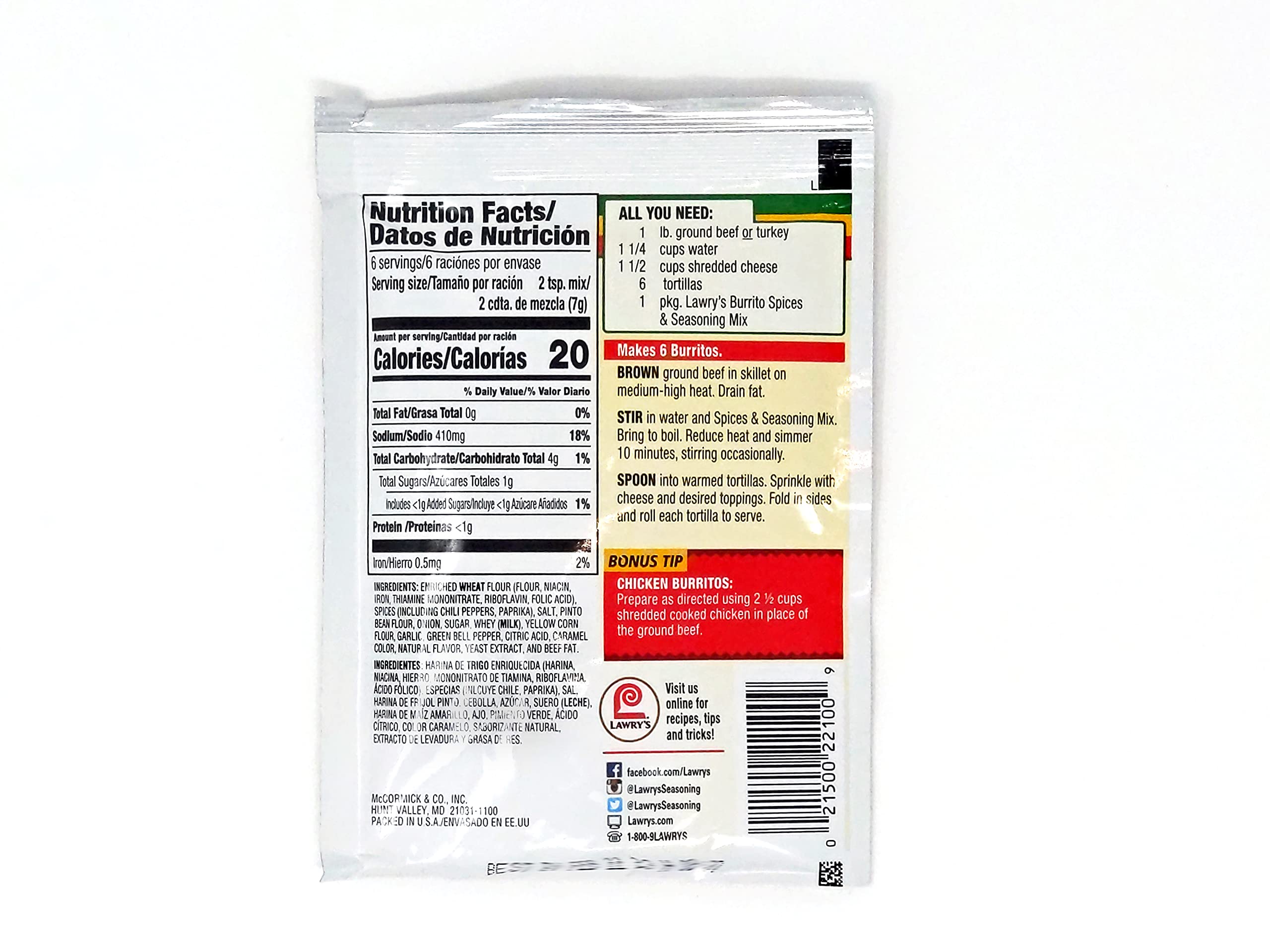 Generic Burrito Spices & Seasoning Mix (4 Pack) and RVW Cilantro Sauce Recipe Card Bundle - 5 Items Total