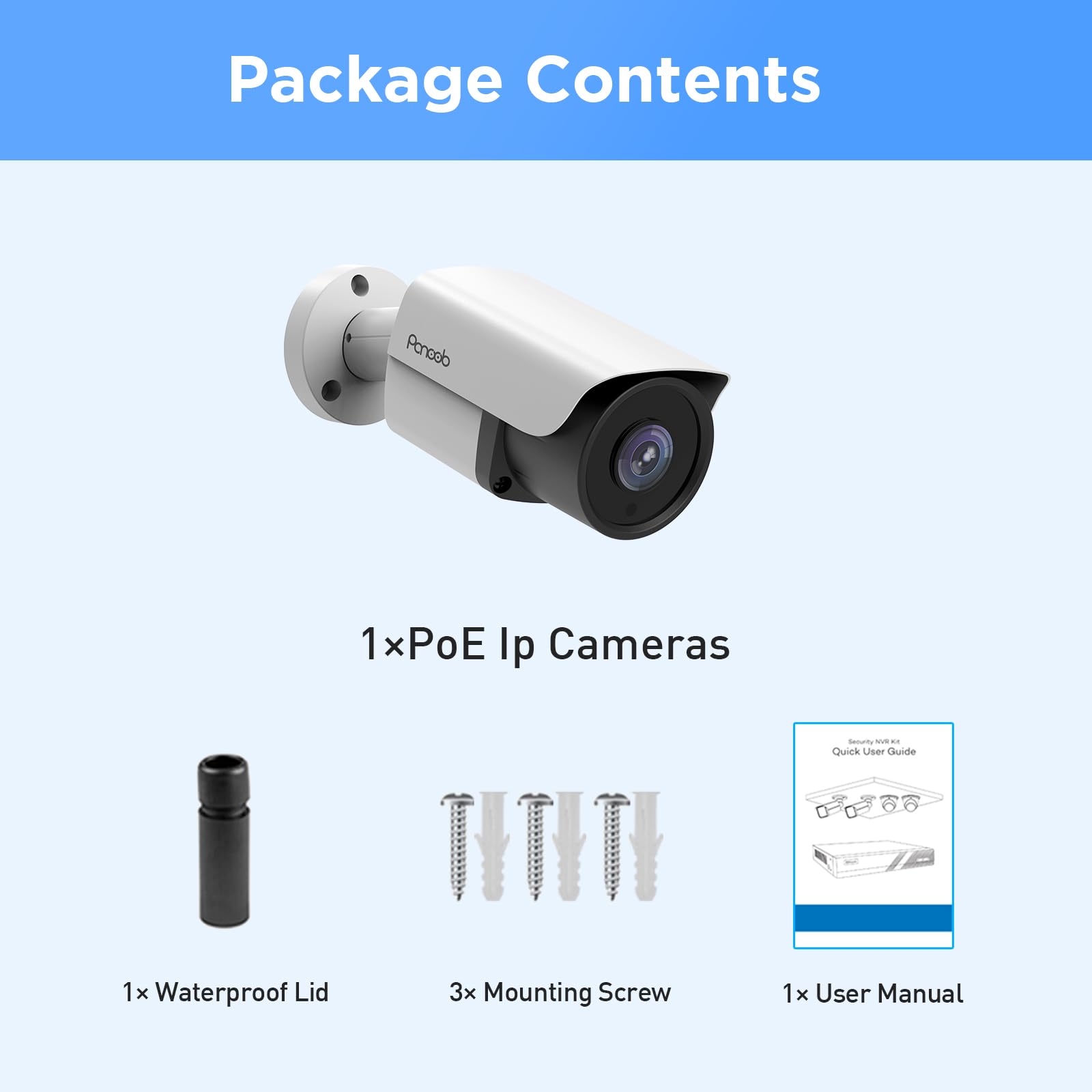 PANOOB Security Camera Outdoor/Indoor, Home UltraHD 4MP Wired Bullet Surveillance IP PoE Camera, 2.8mm Lens 110°Wide Angle, Built-in Microphone, IP67 Weatherproof, 100Ft IR Night Vision, PB37A-4M