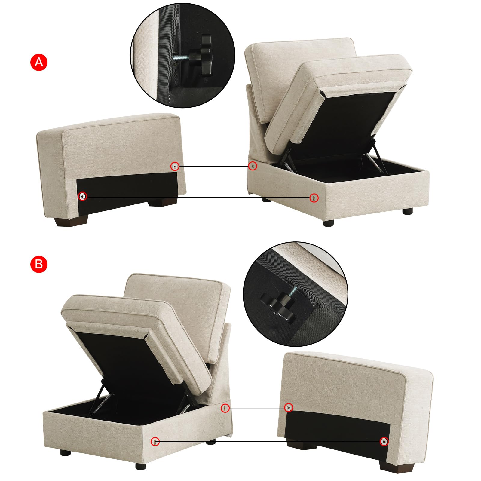 SOPAT Modular Sofa Armrest Module for Modular Sectional Sofa Couch Side Armrest with Comfy Chenille Fabric (Beige)