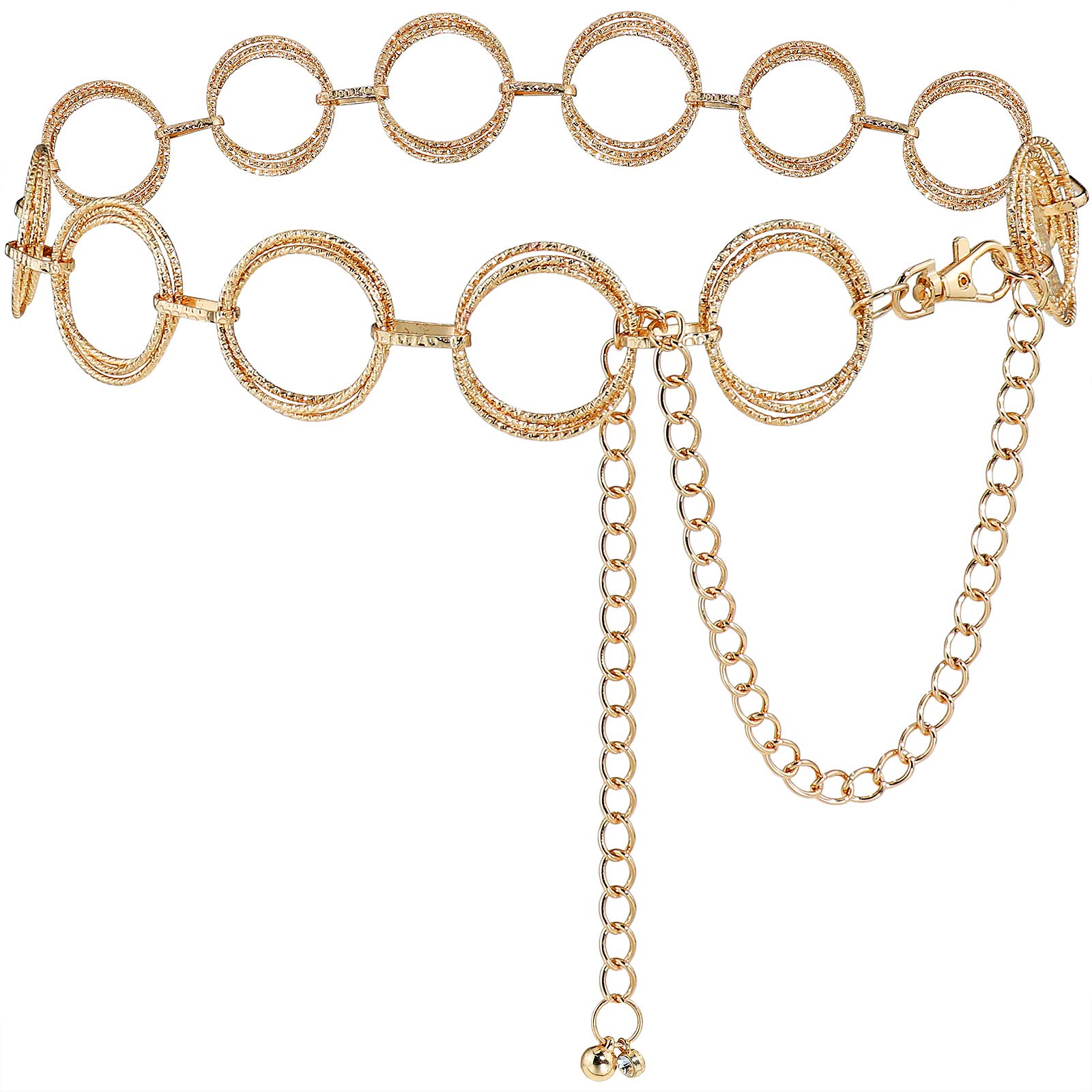 Glamorstar O-Ring Chain Belts for Women Waist Band Belt for Dress Link Chain Gift Large Circle Gold Plus Size 135CM/53.1IN