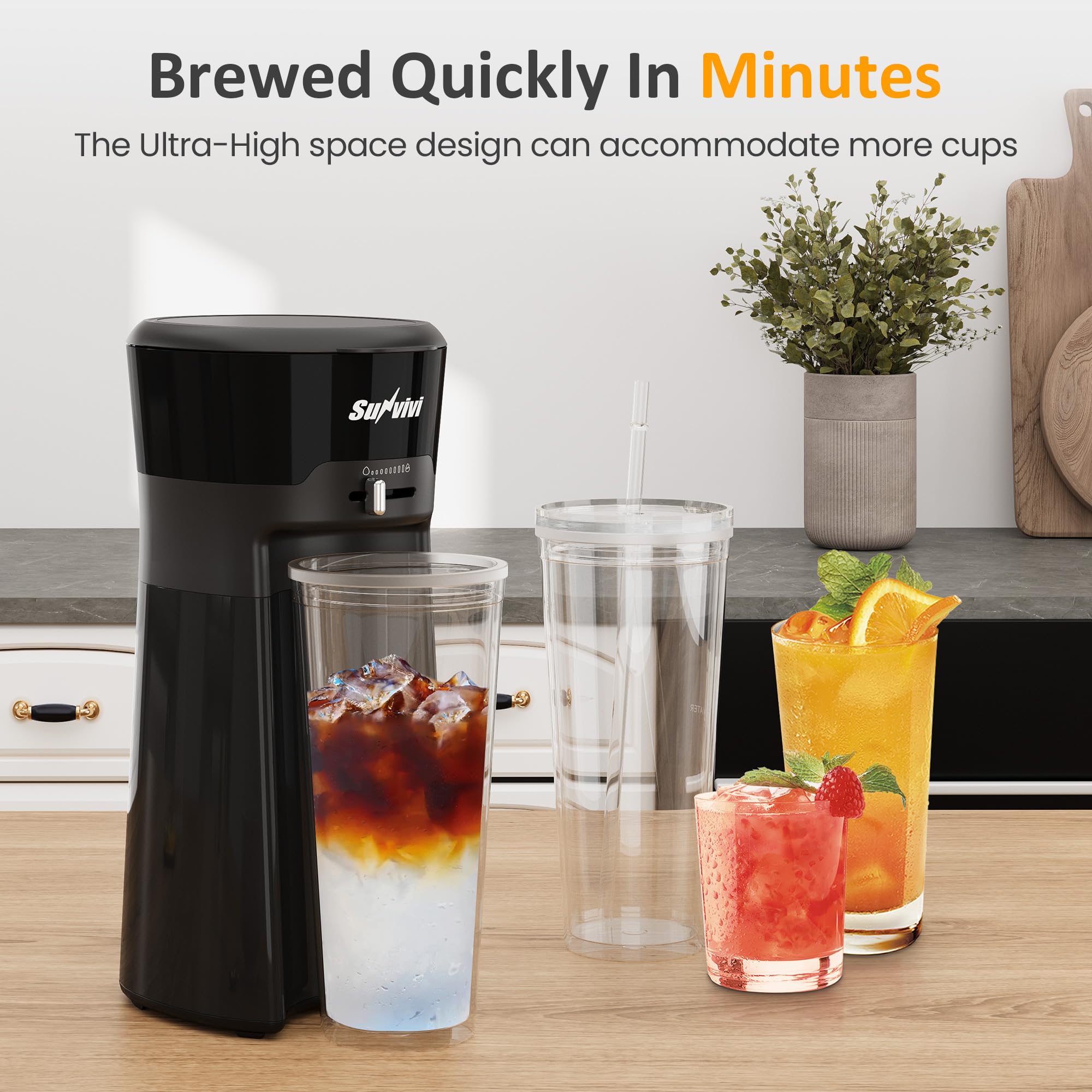 Sunvivi Iced Tea Maker with 2.5-Quart Pitcher, Iced Coffee Brewing Maker for Ground Coffee, Tea Bags, Loose Leaf Tea, 7 Cups Coffee Machines for Home, Strength Control for Flavor, Black