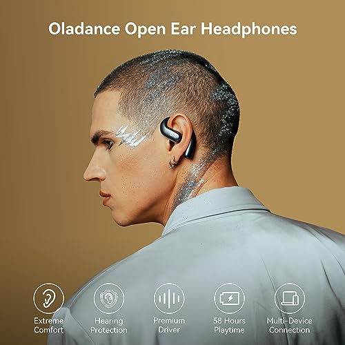 Oladance OWS Pro Open Ear Bluetooth Headphones with Multipoint Connection, Up to 58 Hours Playtime Air Conduction Headphones with Charging Case, Android&iPhone Compatible, Sound Black