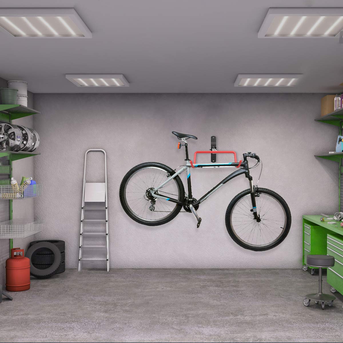 Housolution Bike Hanger Rack, Heavy Duty Foldable Garage Wall Mount Bike Hanger Storage System, Horizontal Bike Hook with Anti-Scratch Rubber Coating - Holds up to 66 lb with Screws - Orange