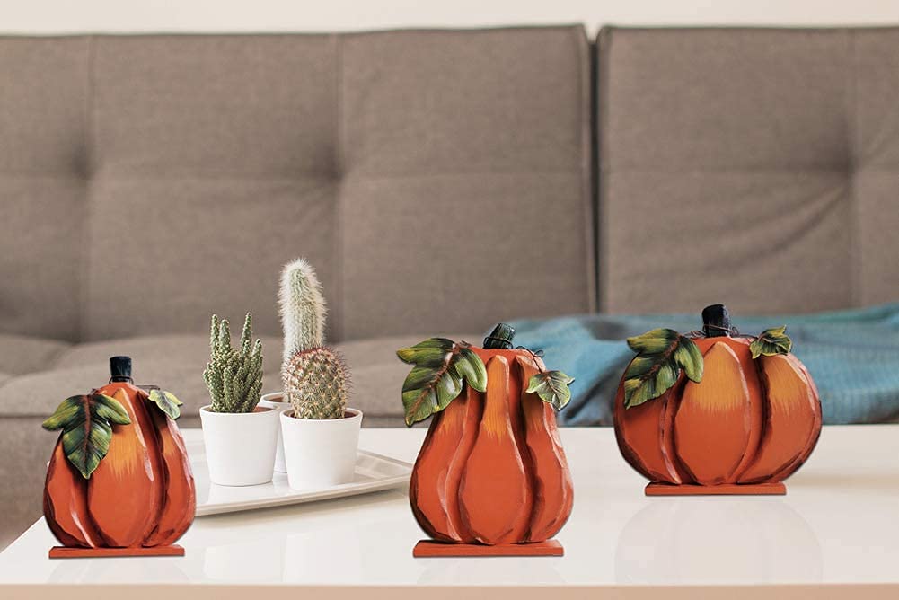 Grace Home Rustic Wooden Free Standing Pumpkin Decor Autumn Harvest Tabletop Shelf Kitchen Decorations Thanksgiving Halloween Pumpkins Sign Fall Decor-Set of 3