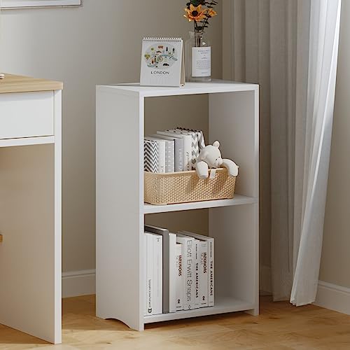 PIKPUK Side Table, Narrow End Table with Storage Shelf, Minimalist Bedside Tables Nightstand, Small Bookshelf Bookcase, Wooden Storage Shelves, Display Rack for Bedroom, Living Room, Office, White.