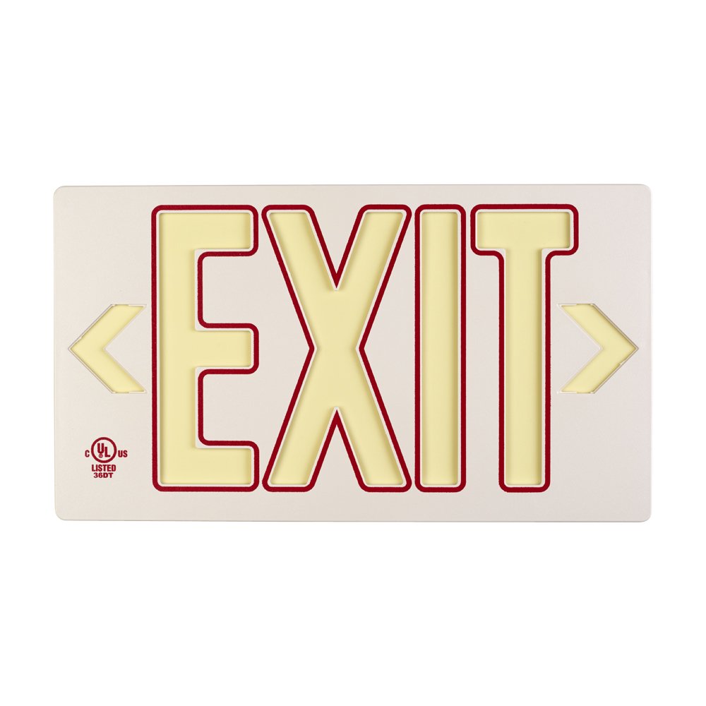 UL Listed 50 foot Jessup Glo Brite 7130-B Exit Sign, Single Sided with Frame, White with Red Outline, 8.75-Inch x 15.5-Inch (Mounts 4 ways, includes bracket and arrows)