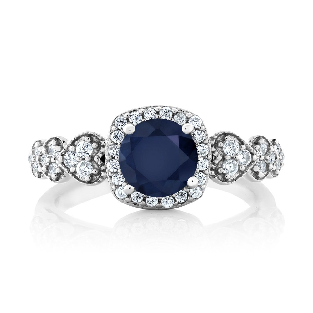 Gem Stone King 925 Sterling Silver Blue Sapphire Engagement Ring For Women (1.32 Cttw, Round Gemstone Birthstone, Available 5,6,7,8,9) (Size 7)