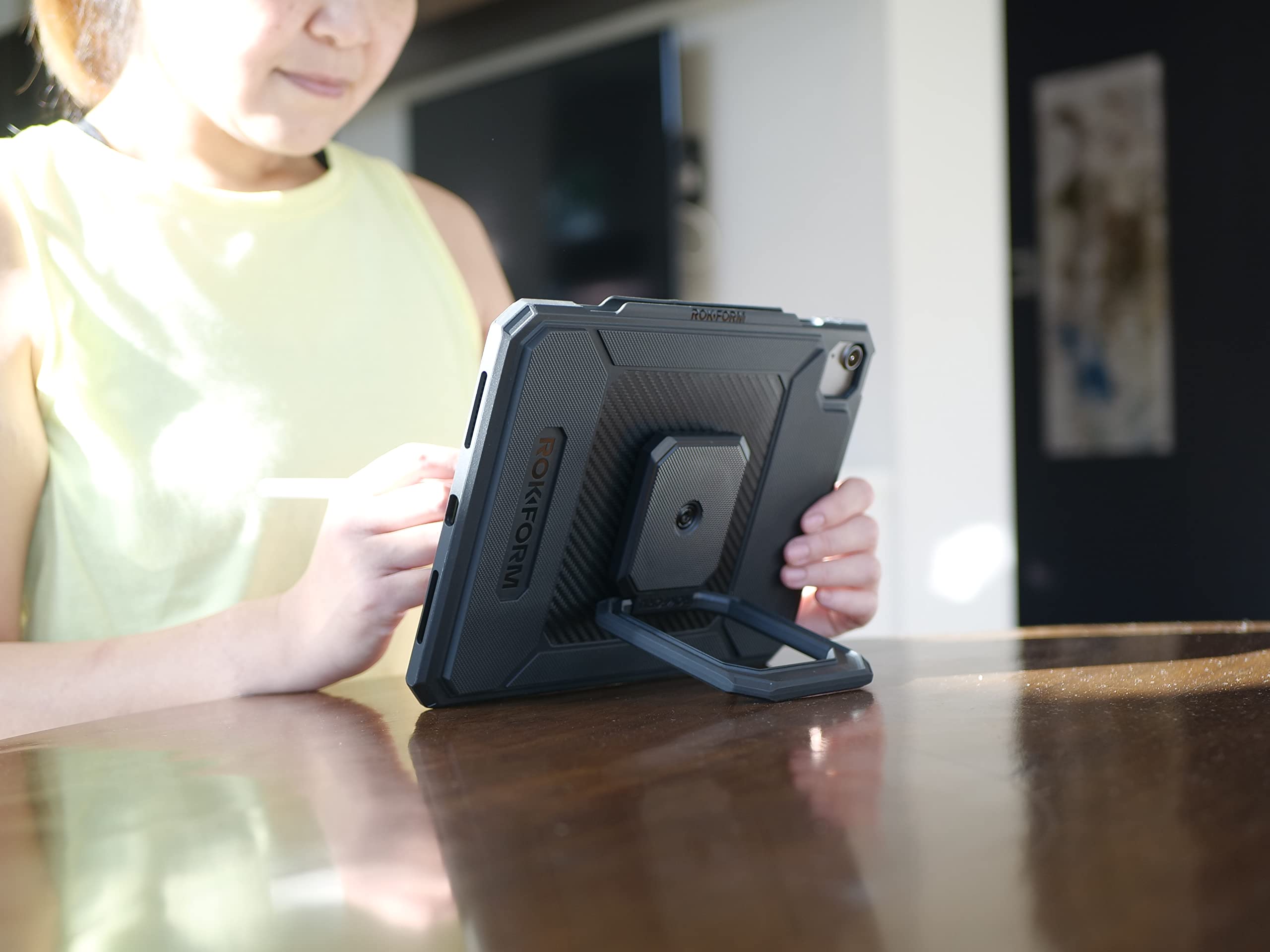 Rokform - iPad Kickstand Grip, Adjustable for Portrait and Landscape Mode, Folds Flat, Doubles as Handle, Compatible with The Rugged iPad Case (Black)