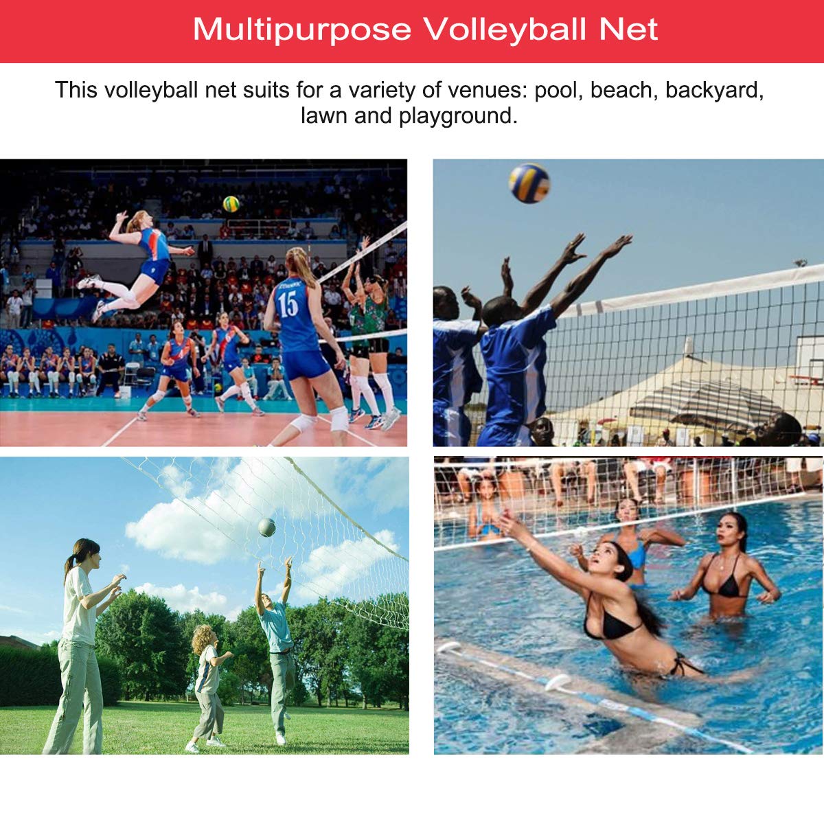 GeWeDen Volleyball Net,Classic Pool Sand Volleyball Net Replacement Netting System Standard Size (32 FT x 3 FT) Poles Not Included