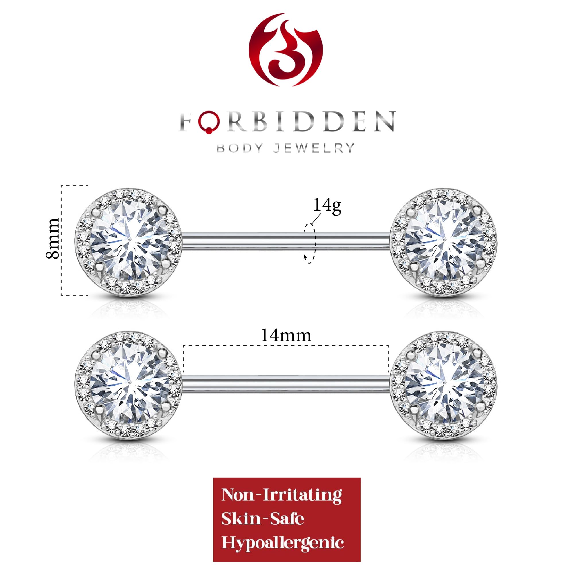Forbidden Body Jewelry Fancy CZ Halo Frame Surgical Steel Nipple Barbells Set