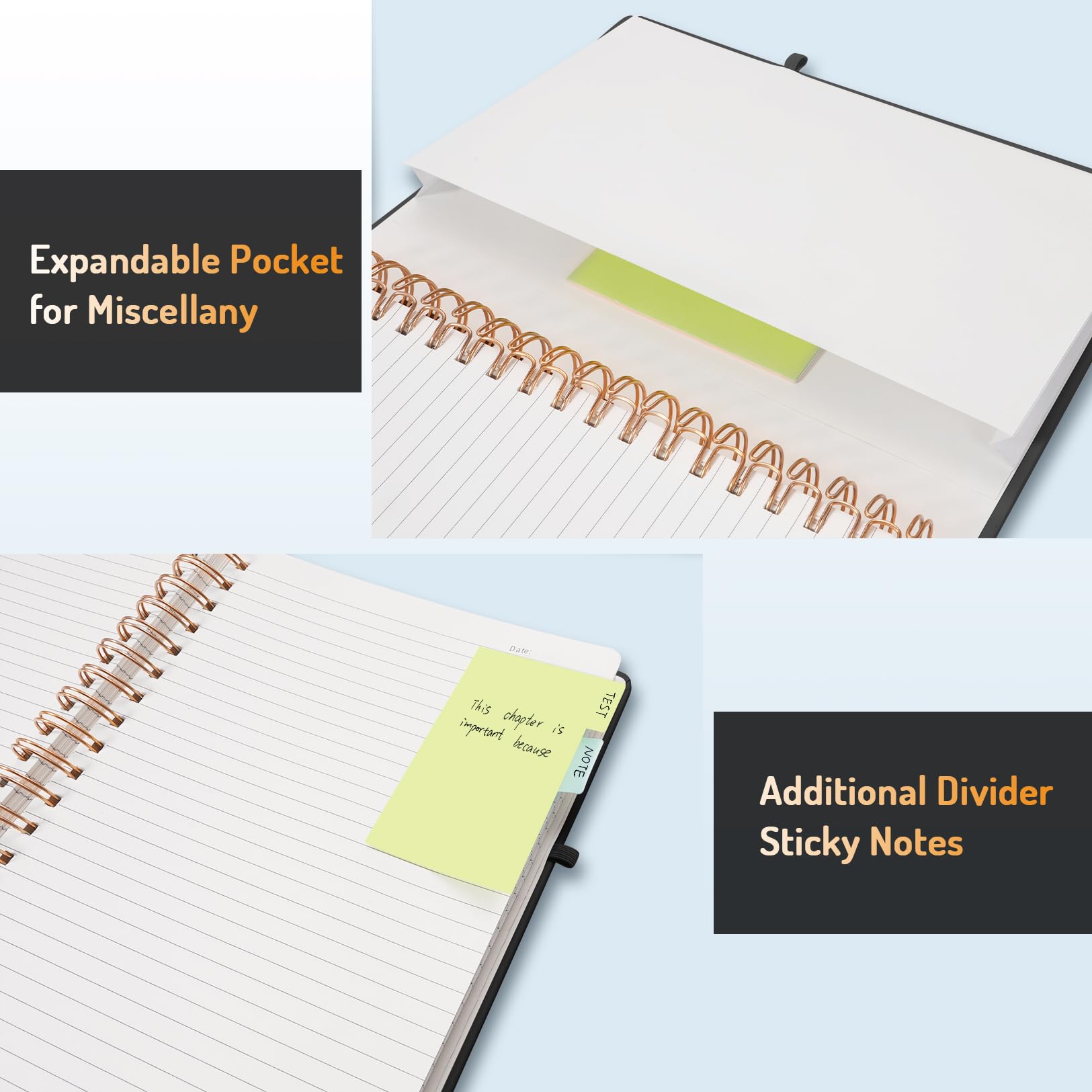 Forvencer Lined Spiral Journal Notebook with 300 Numbered Pages, A5 Thick Journals for Writing with 100GSM Paper, Hardcover Notebooks with Contents for Work, School, Women, Men, Black
