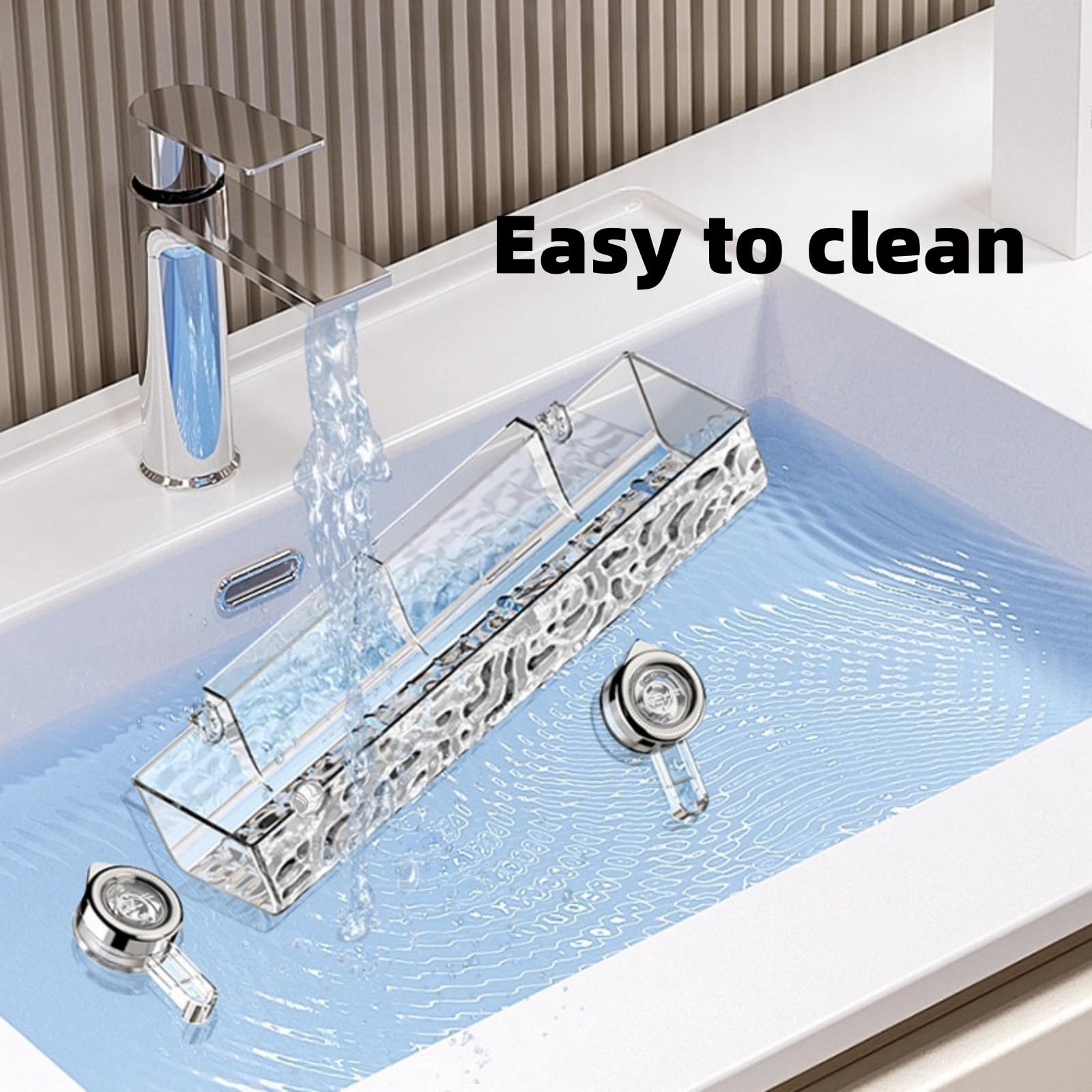 ROKIE Shower Caddy Suction Cup Storage Rack Clear Acrylic Shower Shelves Glacier Water Ripples Corner Shelf For Bathroom Shower Accessories (J)