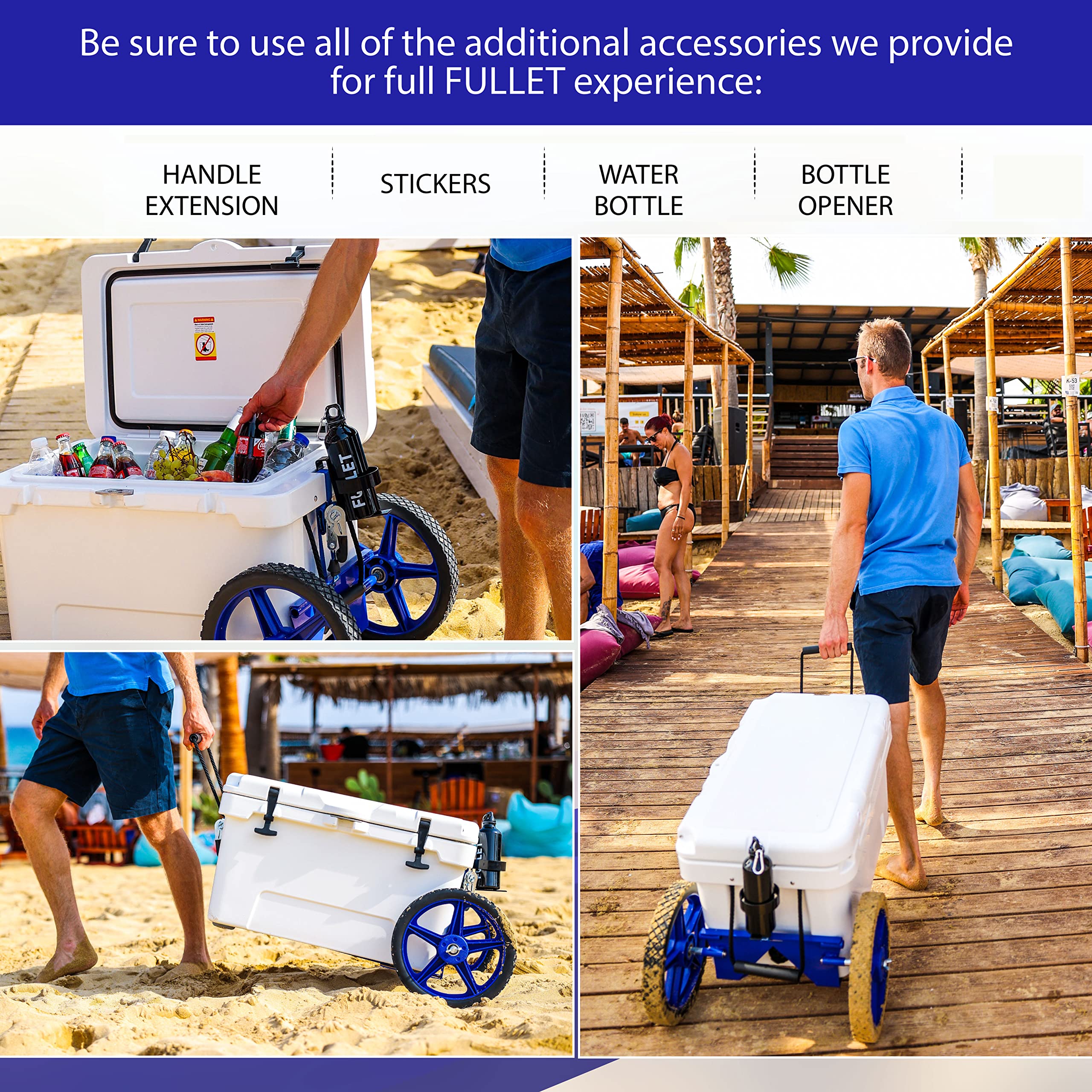 FULLET Cooler Wheel Kit for Yeti & RTIC Cooler Carts - 12 Inch Wheels & Ratchet Straps for Coleman Ice Chest – Universal Heavy Duty RTIC/Igloo Wheel Kit with Cooler Accessories for Camping & Beach