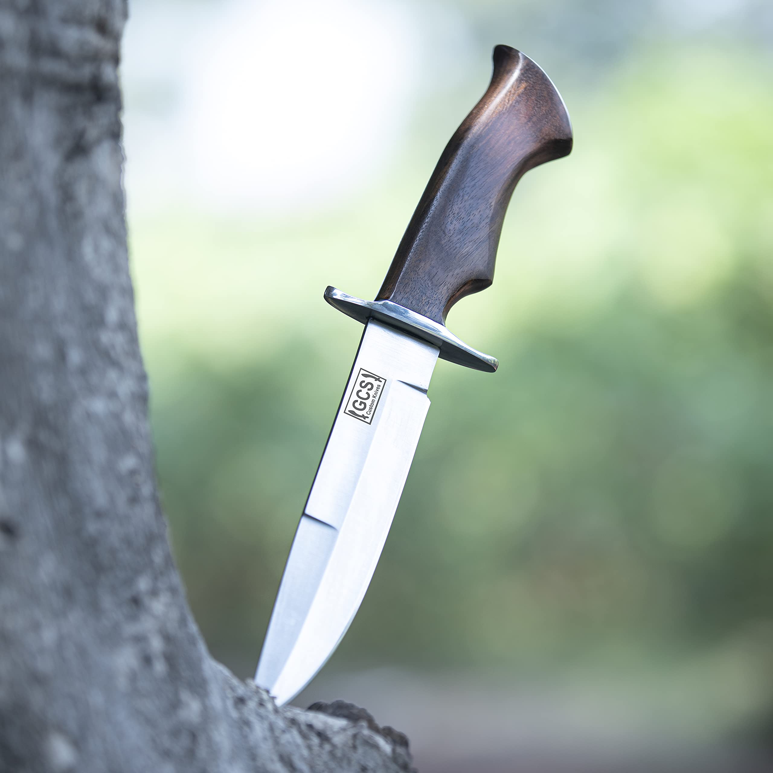 GCS Handmade Wooden Handle D2 Tool Steel Tactical knife Hunting Knife Bushcraft Knife with leather sheath Full tang blade designed for Hunting & EDC GCS 280