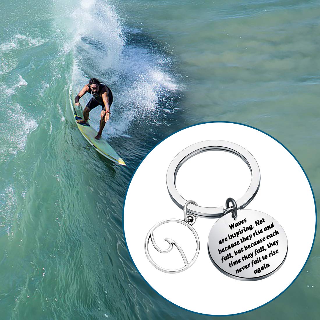 Gzrlyf Ocean Wave Keychain Inspiration Beach gifts for Beach Lover Ocean Lover Surfer Waves are Inspiring (Keychain)