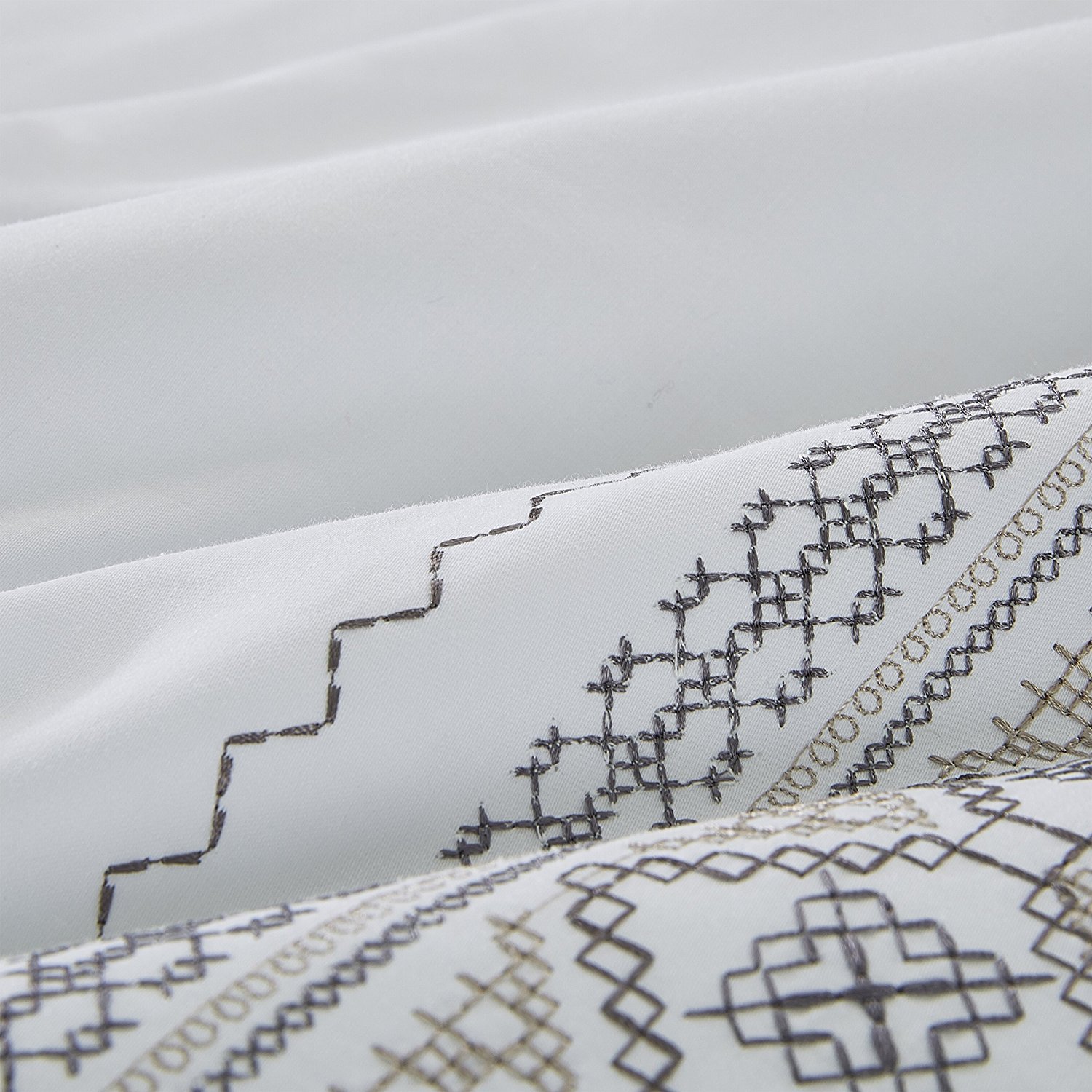SUPERIOR Burlington Embroidered Duvet Cover Set, Premium Long-Staple Cotton,King/Cal King, White