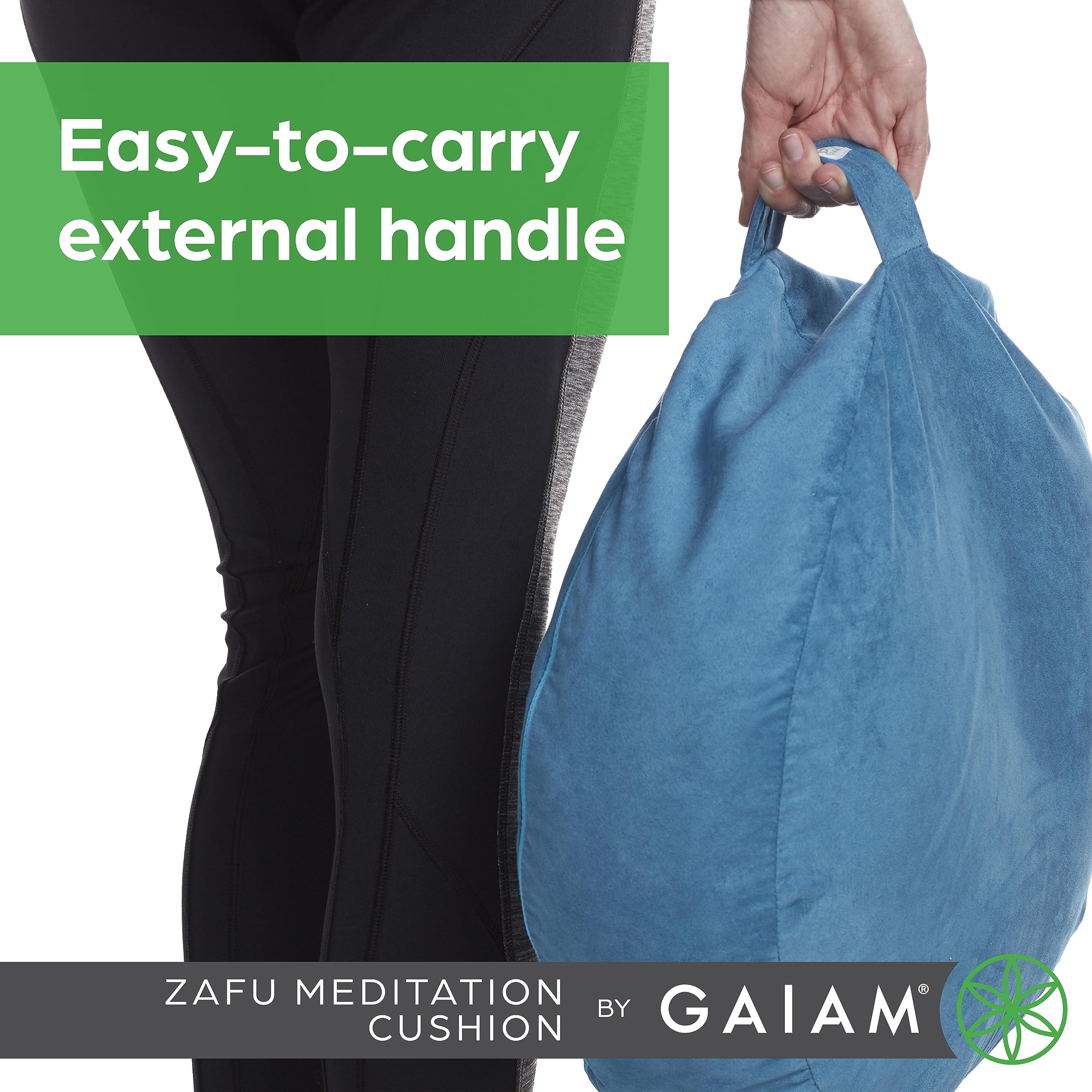 Gaiam Zafu Yoga Meditation Cushion - Ergonomic Buckwheat Hull Floor Pillow for Posture Support, Tailored Comfort with Adjustable Filling, Carry Handle, Versatile for Pilates and Relaxation - Teal