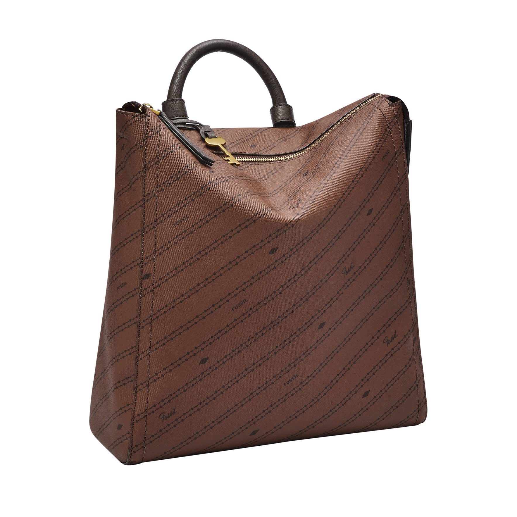 Fossil Women's Parker Faux Leather Convertible Large Backpack Purse Handbag, Black/Brown Signature Print