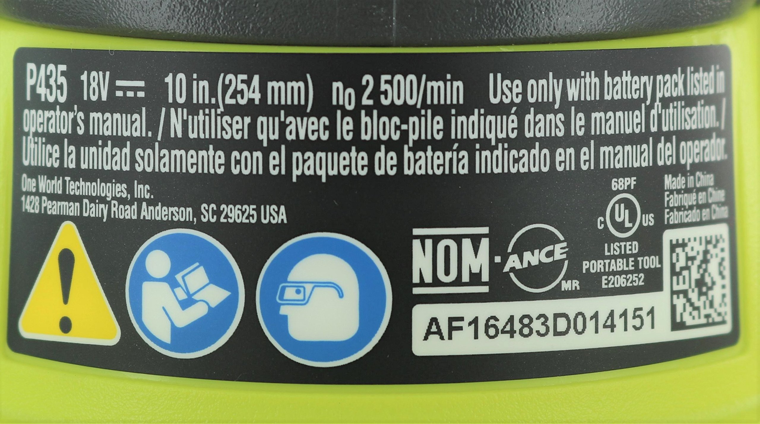 RYOBI P435 One+ 18V Lithium Ion 10" 2500 RPM Cordless Orbital Buffer/Polisher with 2 Bonnets (Battery Not Included, Power Tool Only)