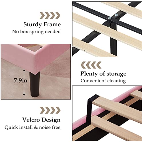 VECELO Twin Size Bed Frame Premium Leather Upholstered Platform with Height Adjustable Headboard/Mattress Foundation, Solid Wooden Slat Support, No Box Spring Needed/Easy Assembly