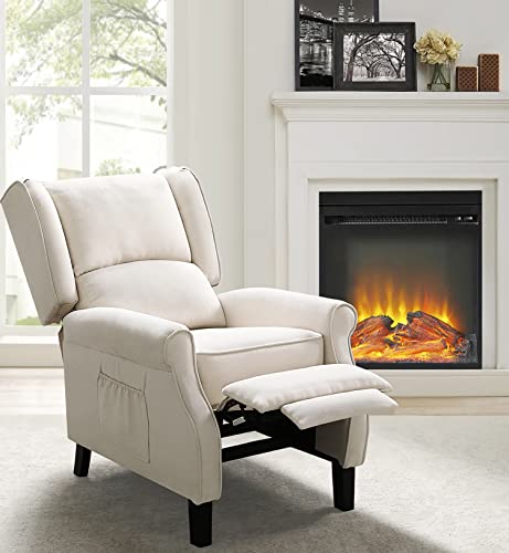 RYONGII Wingback Recliner Chair with Heating and Massage Tufted Fabric Recliner Sofa Furniture,Thick Seat Cushion and Backrest Modern Living Room and Bedroom (Ivory)