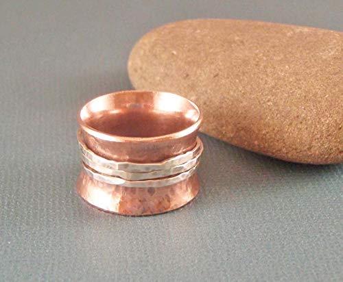 Glitter Box Exports 925 Sterling Copper & Silver Spinner Fidget ring For Women High Polish Silver Point Ring (6.50)