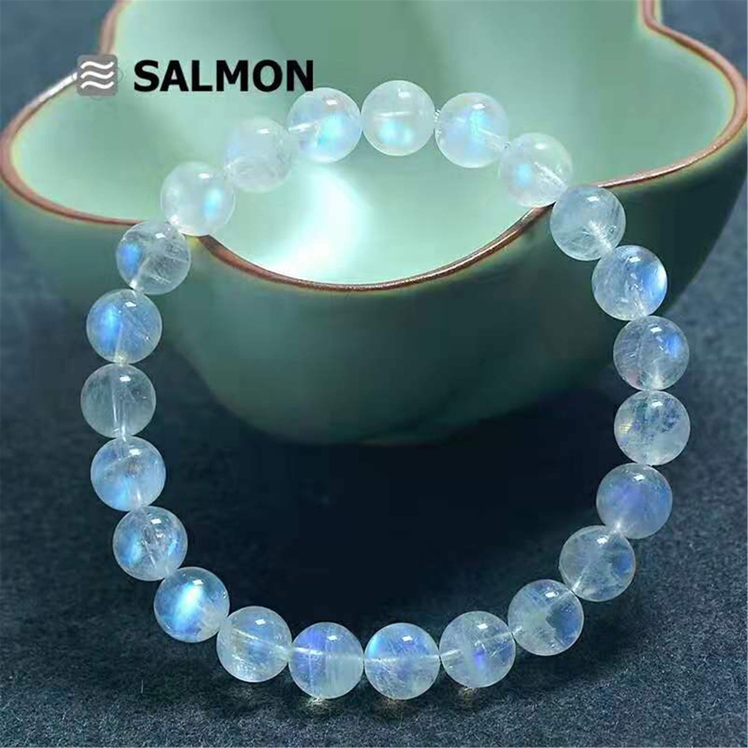 Genuine Natural Moonstone Gemstone Crystal Round Bead Woman Lady Bangle Bracelet