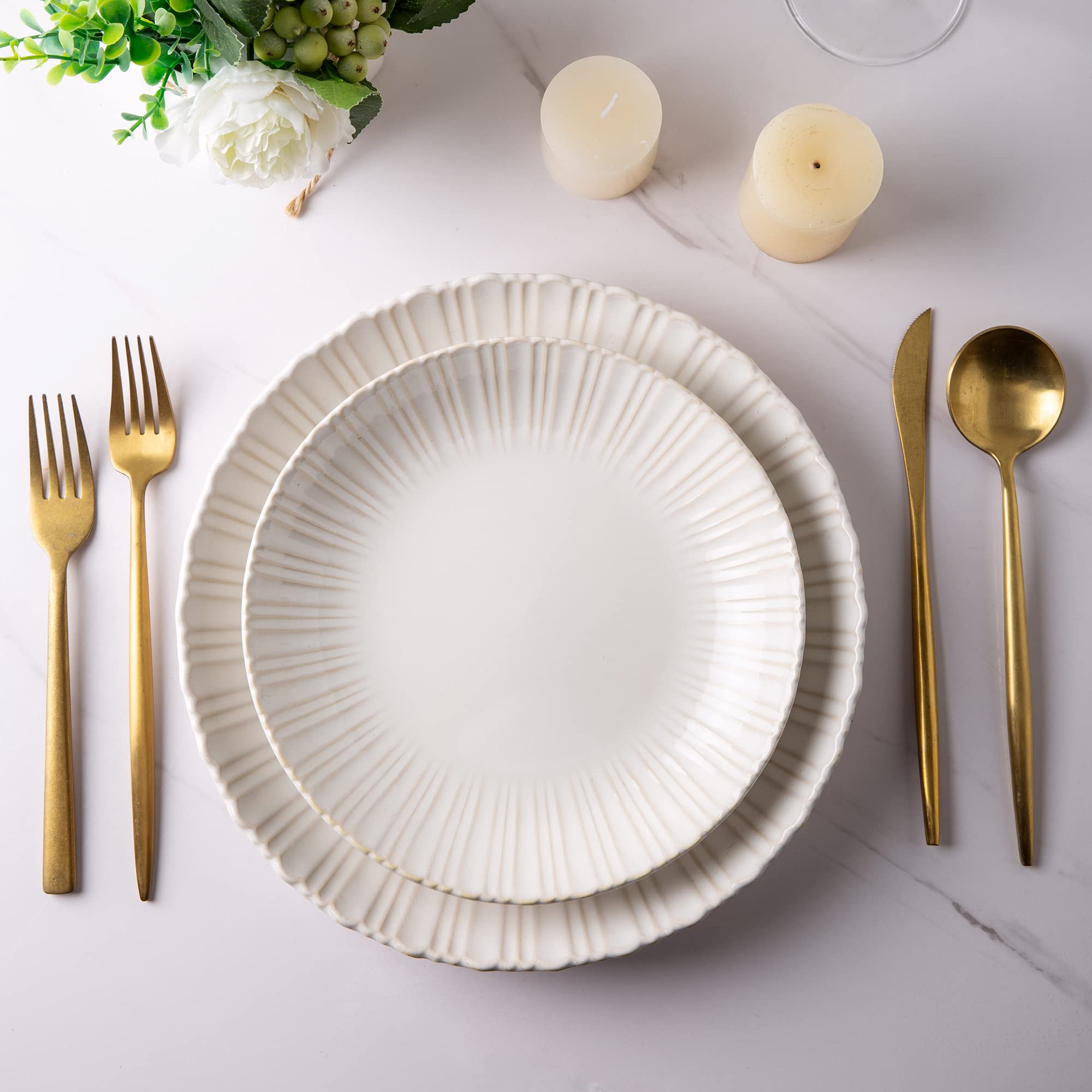 GBHOME Ceramic Dinnerware Sets, Elegant Stoneware Plates and Bowls Sets, Highly Chip and Crack Resistant | Dishwasher & Microwave Safe | Dishes Set