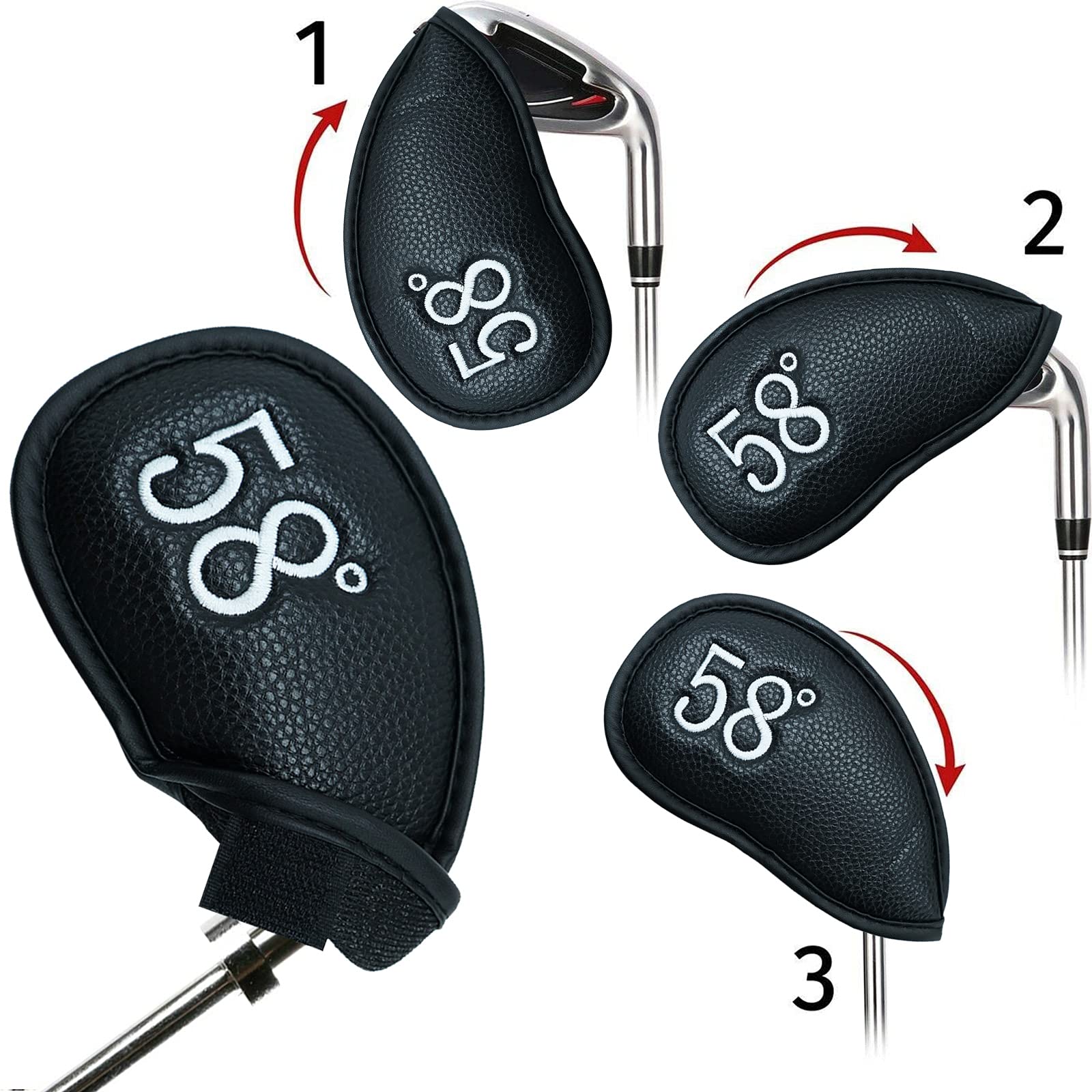 Golf Club Covers for Irons Leather 1 Pc Or 1 Set, Head Cover for Left Right Handed Golfer 48° 50° 52° 54° 56° 58° 60° 62° (1pc 54°-Black)